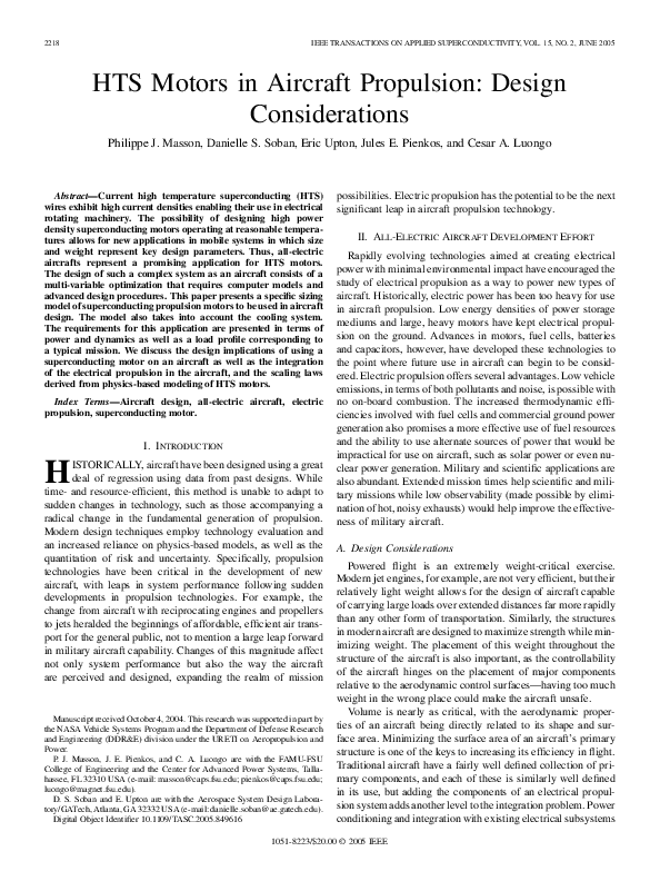 (PDF) HTS Motors in Aircraft Propulsion: Design Considerations