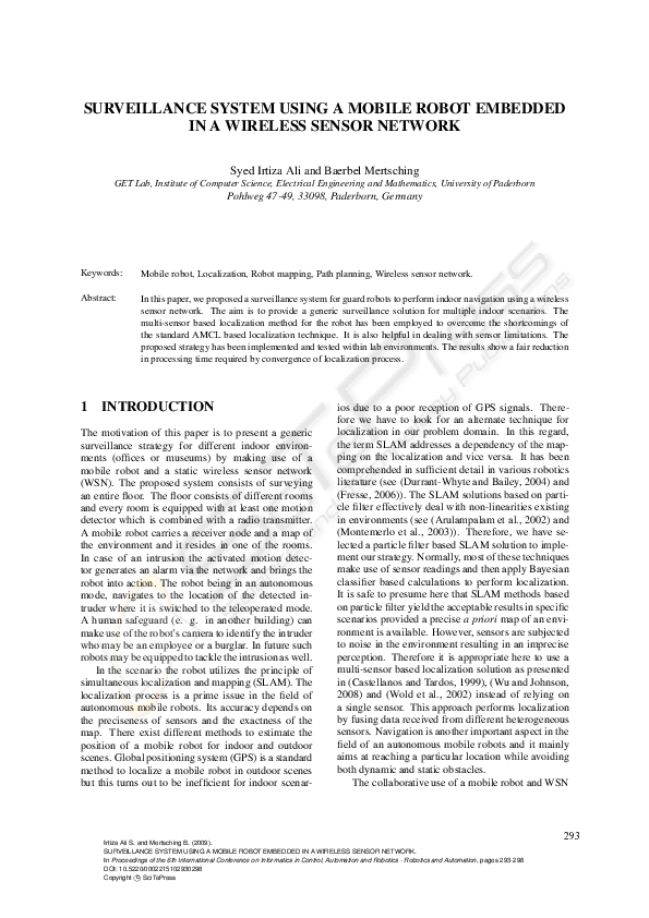 (PDF) Surveillance System Using a Mobile Robot Embedded in a Wireless Sensor Network