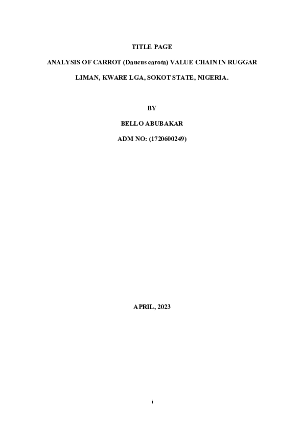 (DOC) ANALYSIS OF CARROT (Daucus carota) VALUE CHAIN IN RUGGAR LIMAN ...