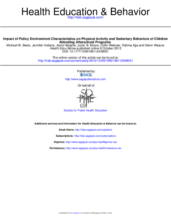 (PDF) Impact of Policy Environment Characteristics on Physical Activity and Sedentary Behaviors ...