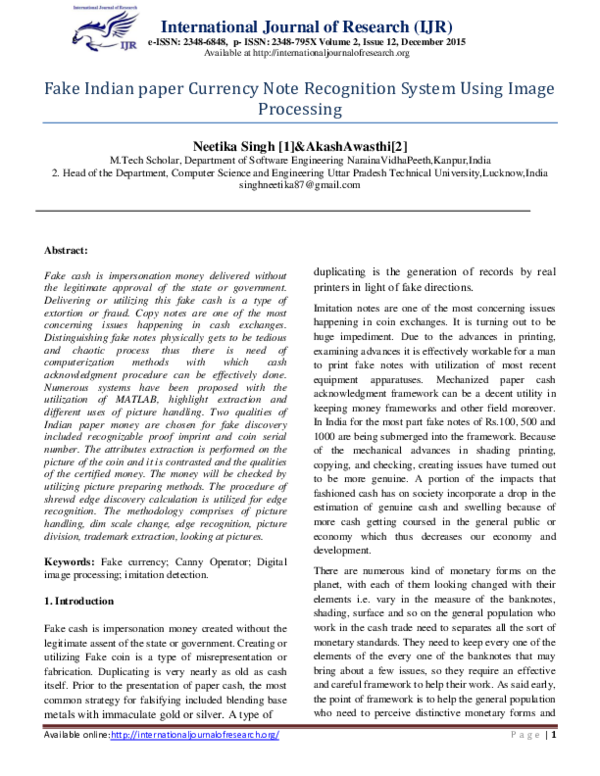 Pdf Fake Indian Paper Currency Note Recognition System Using Image Processing