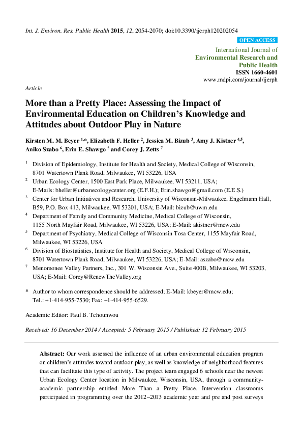 (PDF) More than a Pretty Place: Assessing the Impact of Environmental ...