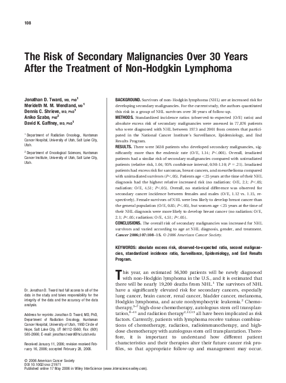 (PDF) The risk of secondary malignancies over 30 years after the ...