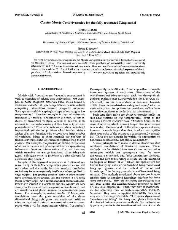 (PDF) Cluster Monte Carlo dynamics for the fully frustrated Ising model