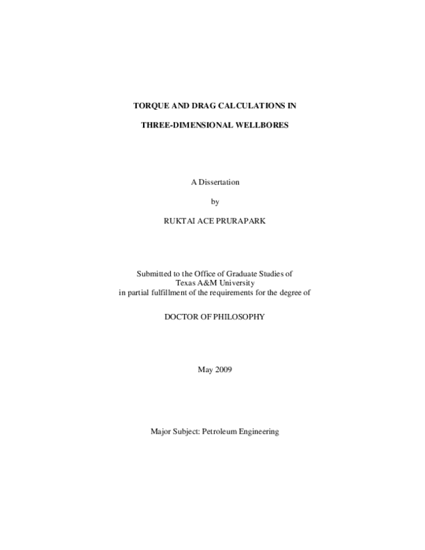 (PDF) Torque and drag calculations in three-dimensional wellbores