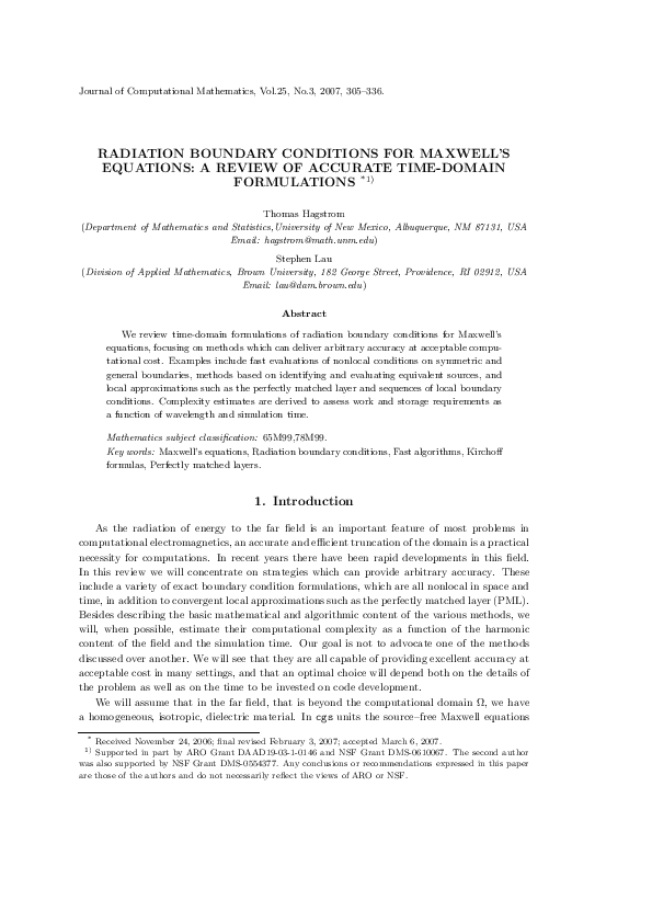 (PDF) Radiation Boundary Conditions for Maxwell's Equations: A Review of Accurate Time-Domain ...