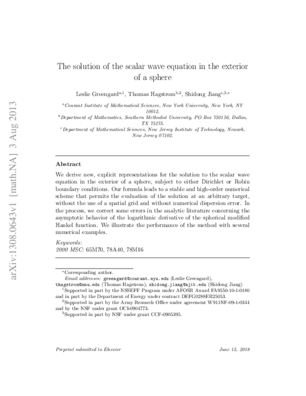 (PDF) The solution of the scalar wave equation in the exterior of a ...
