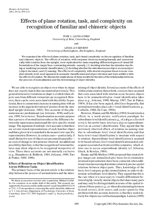 (PDF) Effects of plane rotation, task, and complexity on recognition of ...