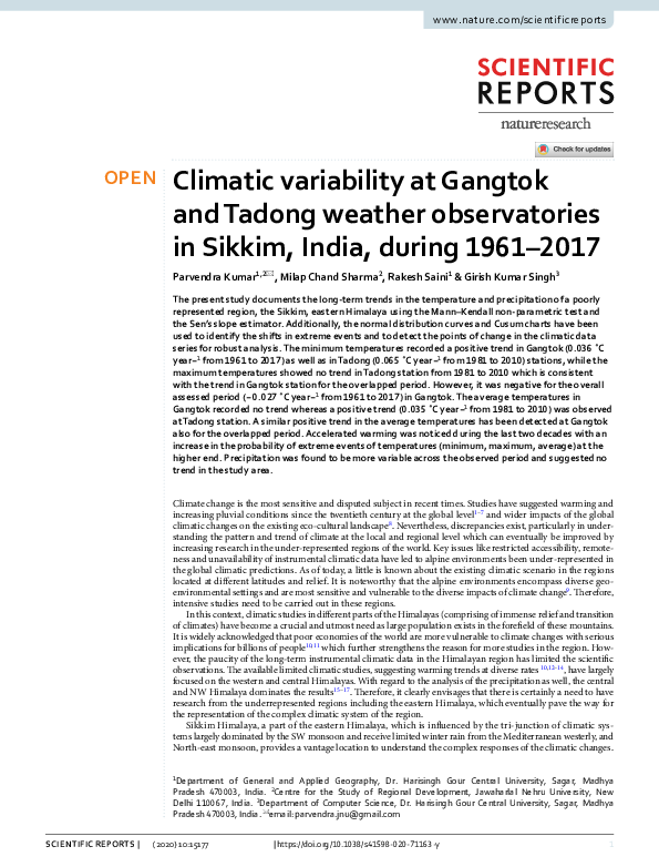 (PDF) Climatic variability at Gangtok and Tadong weather observatories ...
