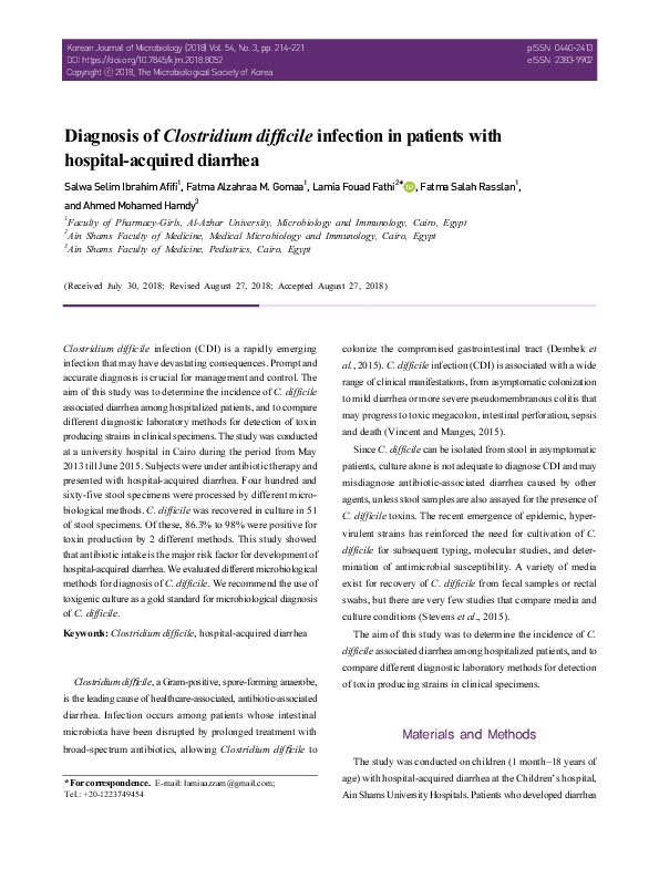 (PDF) Microbiological study of Clostridium difficile infection in ...