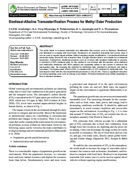 (PDF) Biodiesel-Alkaline Transesterification Process for Methyl Ester ...