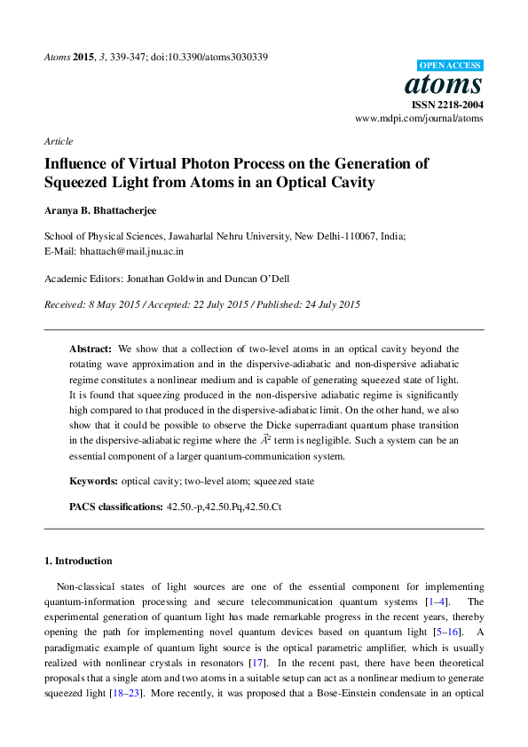 (PDF) Influence of Virtual Photon Process on the Generation of Squeezed ...