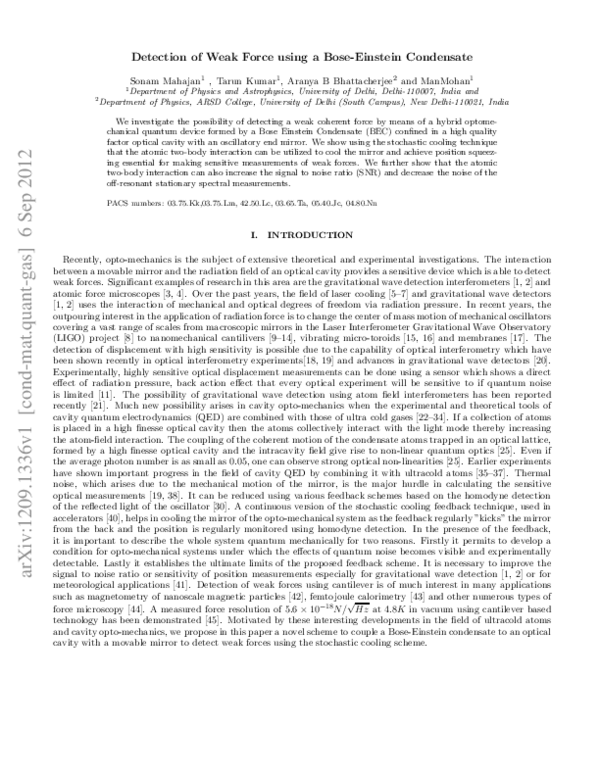 (PDF) Detection of Weak Force using a Bose-Einstein Condensate