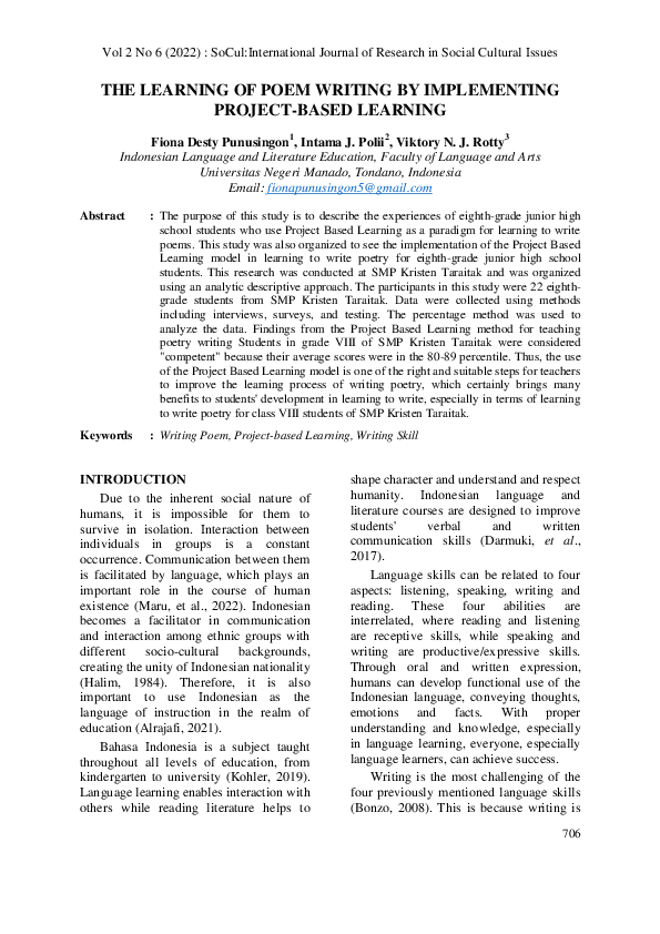 (PDF) Project-Based Learning in Poetry for 8th Graders