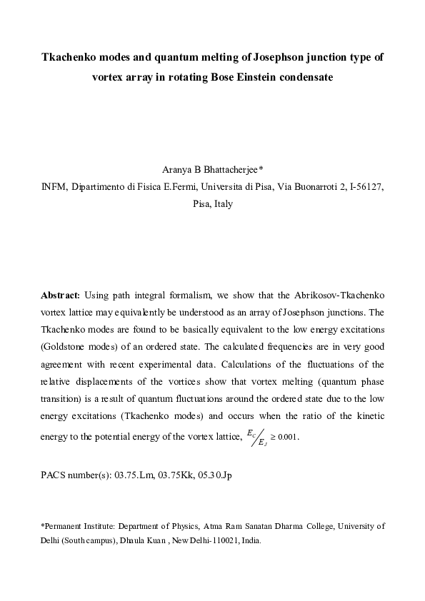 (PDF) Tkachenko modes and quantum melting of Josephson junction types of vortex array in ...