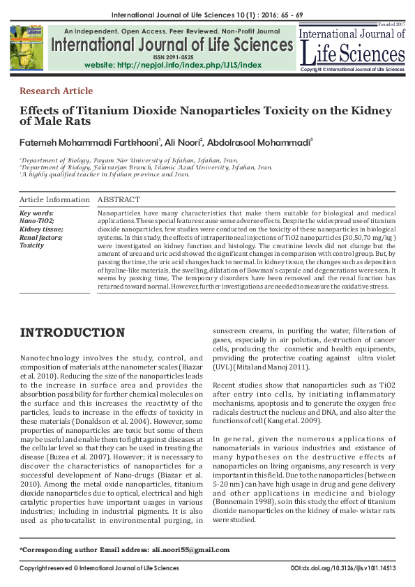 (PDF) Effects of Titanium Dioxide Nanoparticles Toxicity on the Kidney ...