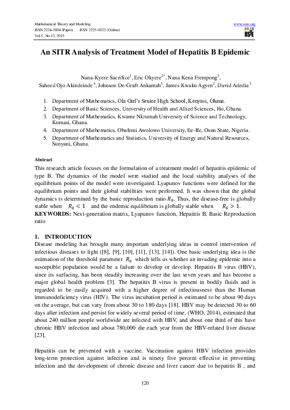 (PDF) An SITR Analysis of Treatment Model of Hepatitis B Epidemic
