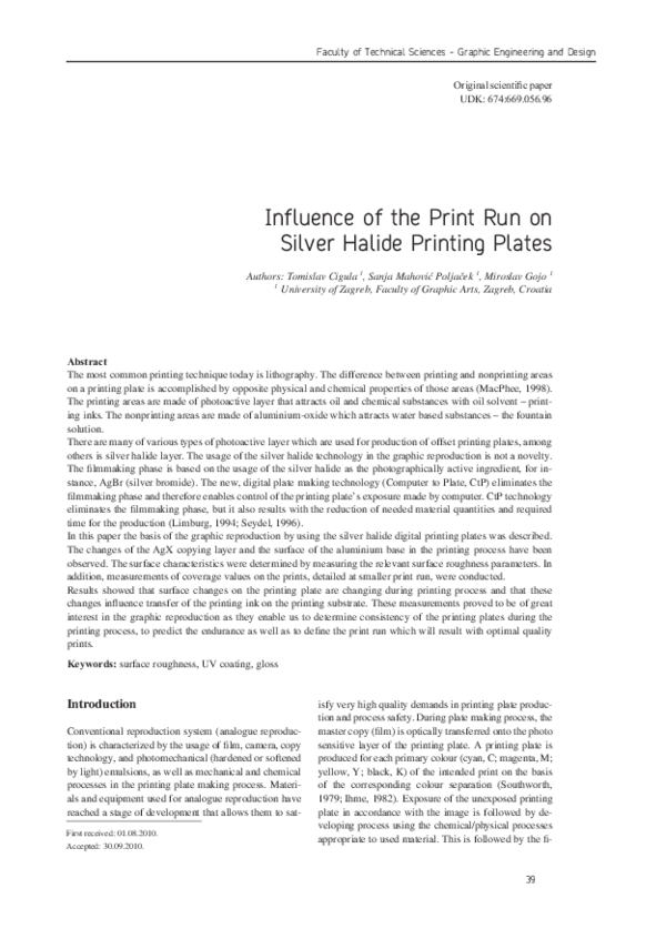(PDF) Influence of the Print Run on Silver Halide Printing Plates