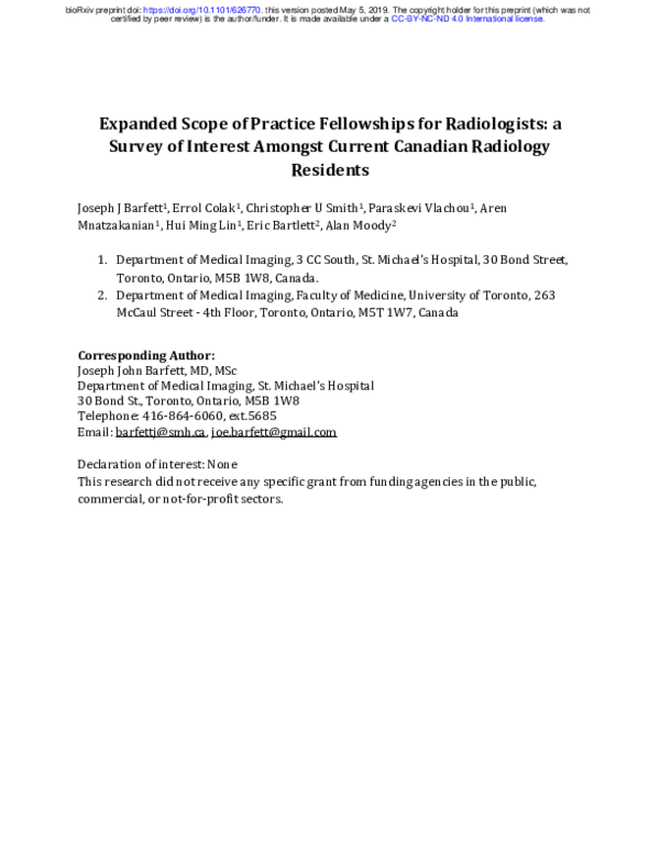 (PDF) Expanded Scope of Practice Fellowships for Radiologists: a Survey ...