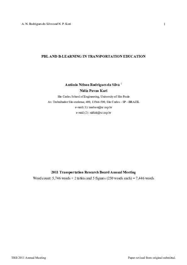 (PDF) PBL and B-learning in Transportation Education