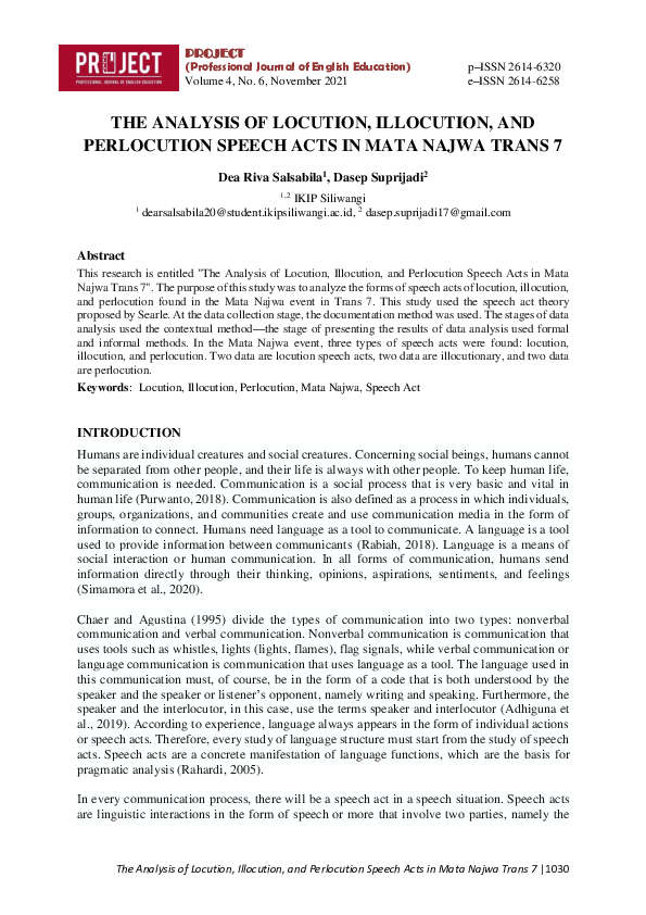 (PDF) The Analysis of Locution, Illocution, and Perlocution Speech Acts ...