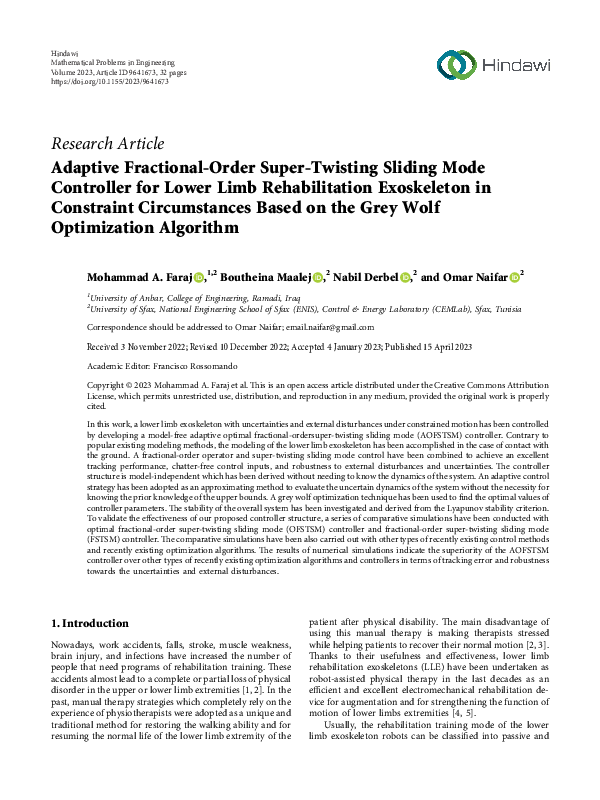(PDF) Adaptive Fractional-Order Super-Twisting Sliding Mode Controller for Lower Limb ...