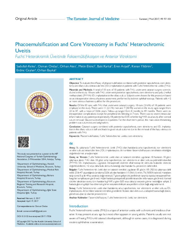 (PDF) Phacoemulsification and Core Vitrectomy in Fuchs’ Heterochromic ...