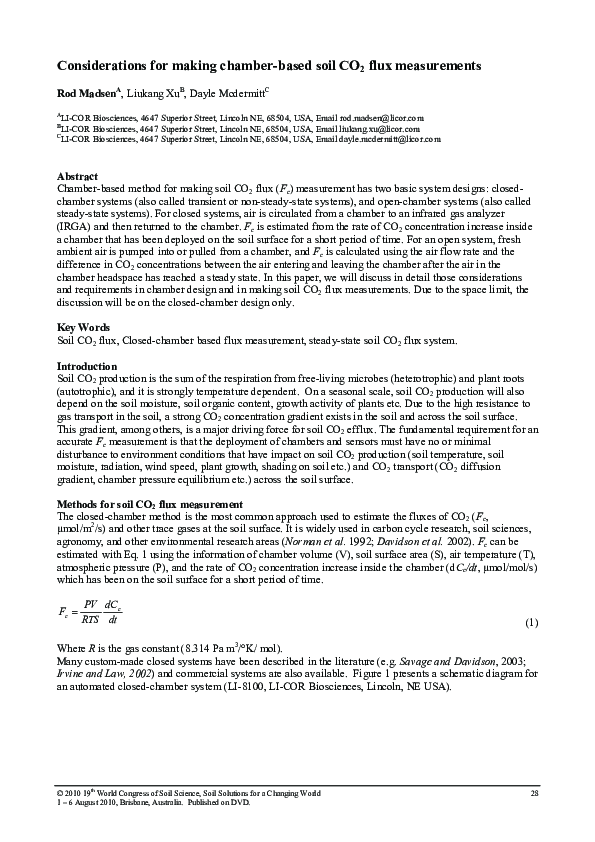(PDF) Considerations for making chamber-based soil CO2 flux measurements
