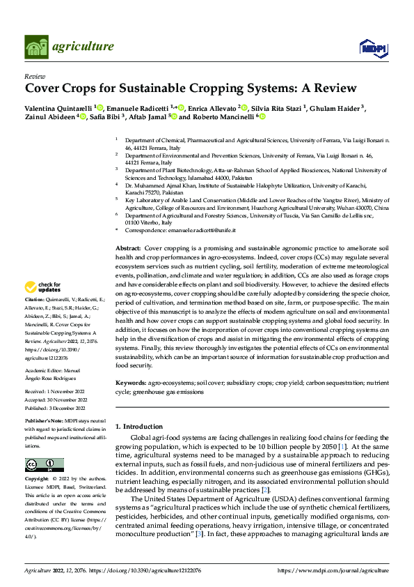 (PDF) Cover Crops for Sustainable Cropping Systems: A Review