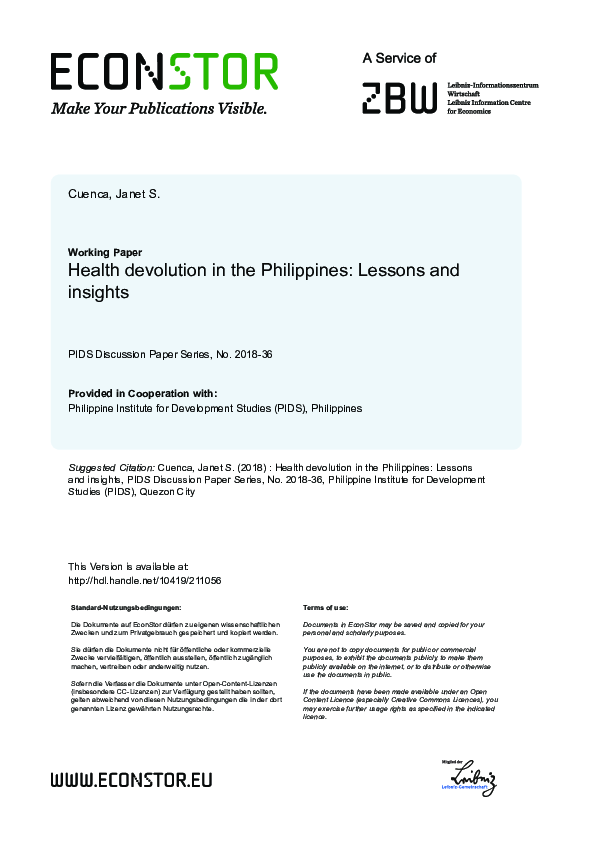 (PDF) Health Devolution in the Philippines: Lessons and Insights