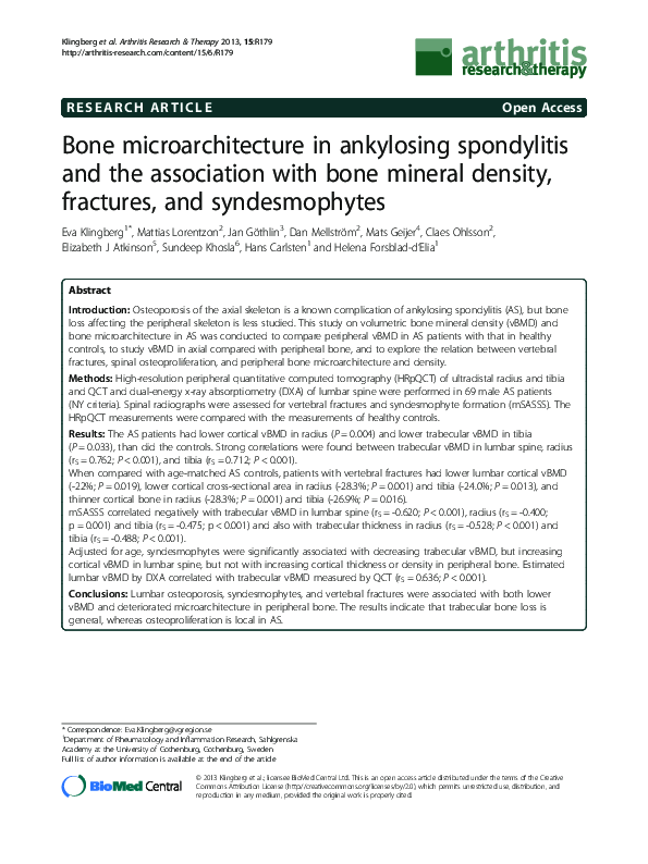 (PDF) Bone microarchitecture in ankylosing spondylitis and the ...