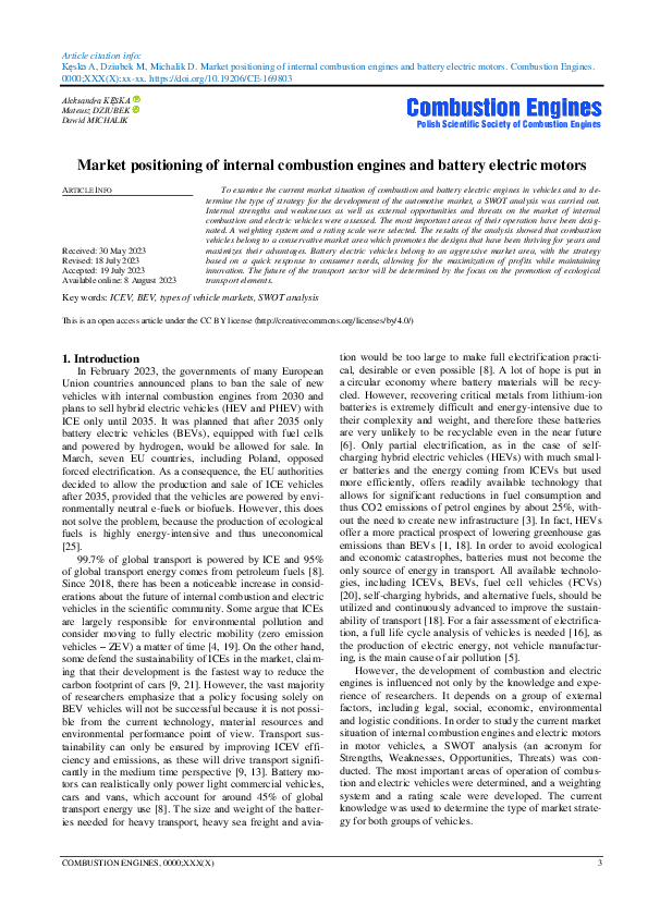 (PDF) Market positioning of internal combustion engines and battery ...