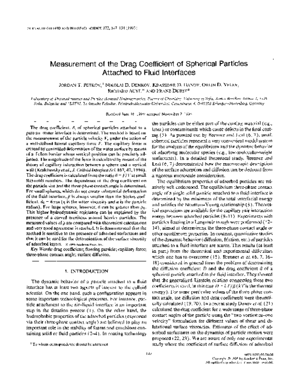 (PDF) Measurement of the Drag Coefficient of Spherical Particles Attached to Fluid Interfaces