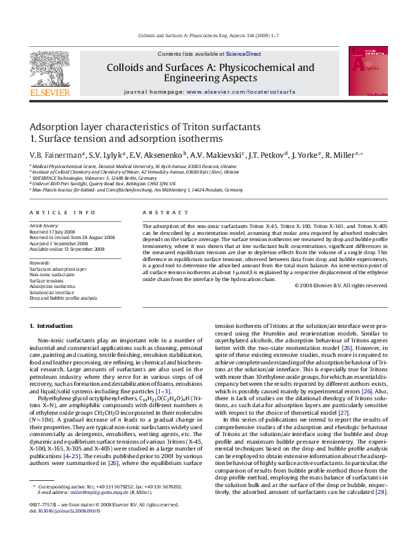 (PDF) Adsorption layer characteristics of Triton surfactants