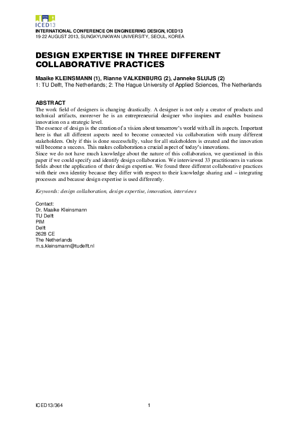 (PDF) Design expertise in three different collaborative practices