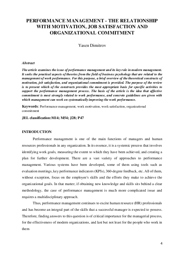 (PDF) PERFORMANCE MANAGEMENT -THE RELATIONSHIP WITH MOTIVATION, JOB SATISFACTION AND ...