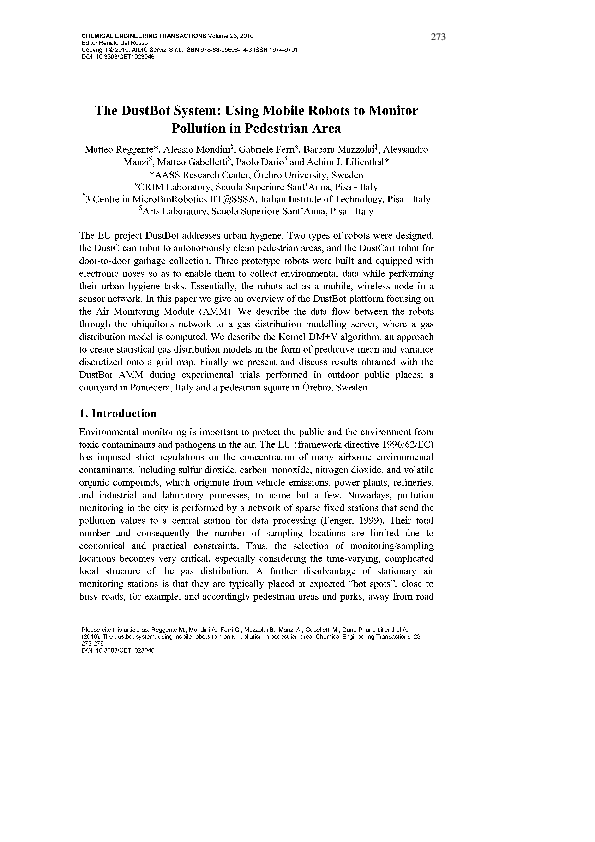 (PDF) The DustBot System: Using Mobile Robots to Monitor Pollution in ...