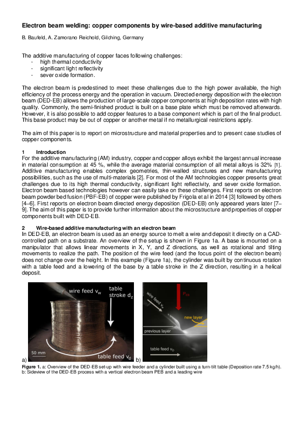 (PDF) Electron beam welding: copper components by wire-based additive ...