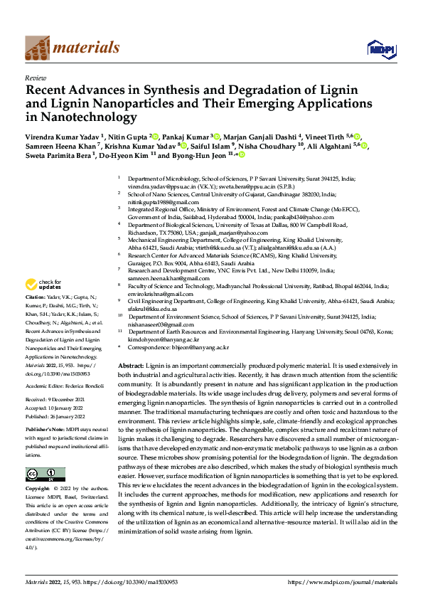 (PDF) Recent Advances in Synthesis and Degradation of Lignin and Lignin Nanoparticles and Their ...