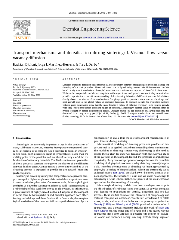 (PDF) Transport mechanisms and densification during sintering: I. Viscous flow versus vacancy ...