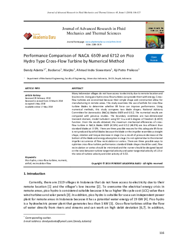 (PDF) Performance comparison of NACA 6509 and 6712 on pico hydro type cross-flow turbine by ...