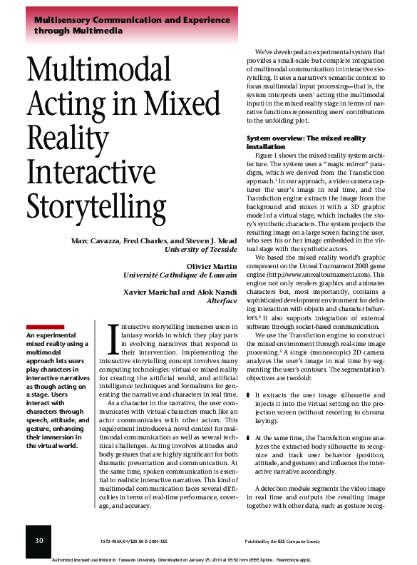 (PDF) Multimodal acting in mixed reality interactive storytelling