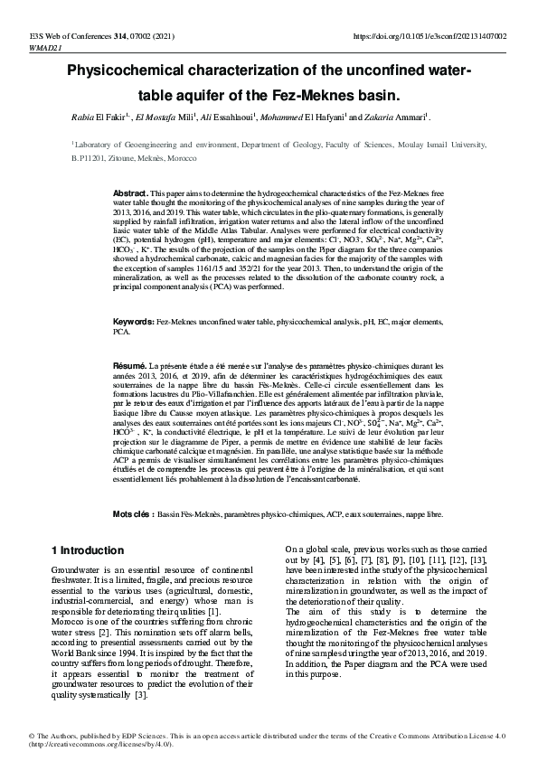 (PDF) Physicochemical characterization of the unconfined water-table ...