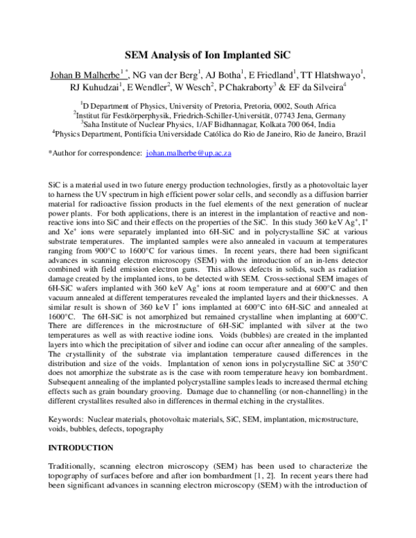 (PDF) SEM analysis of ion implanted SiC