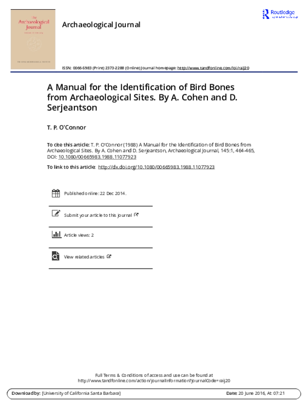 (PDF) A manual for the identification of bird bones from archaeological ...