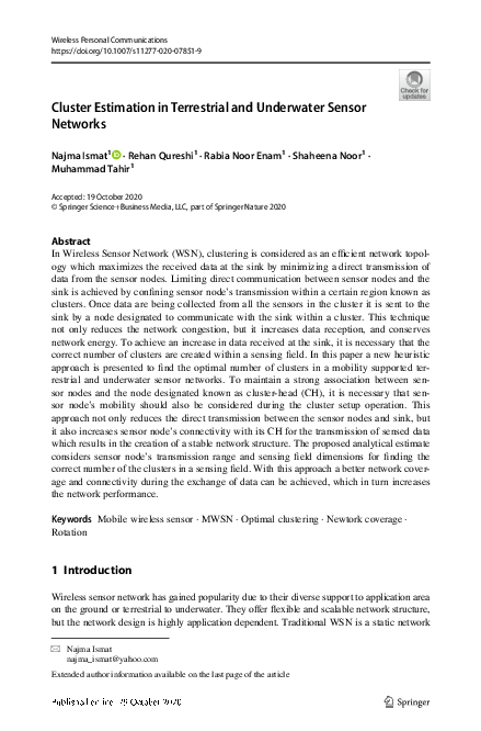(PDF) Cluster Estimation in Terrestrial and Underwater Sensor Networks