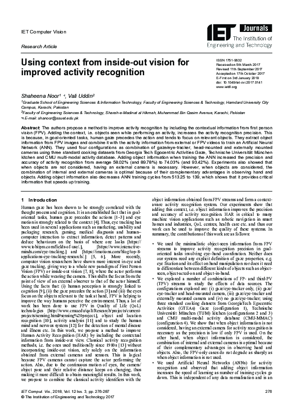(PDF) Using context from inside‐out vision for improved activity recognition | Shaheena Noor ...
