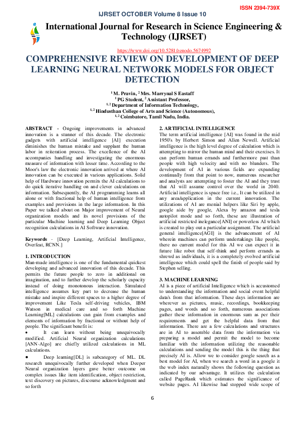 (PDF) Comprehensive Review on Development of Deep Learning Neural Network Models for Object ...