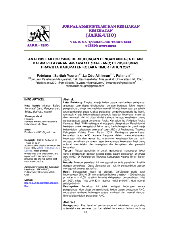 (PDF) Analisis Faktor Yang Berhubungan Dengan Kinerja Bidan Dalam Pelayanan Antenatal Care (Anc ...