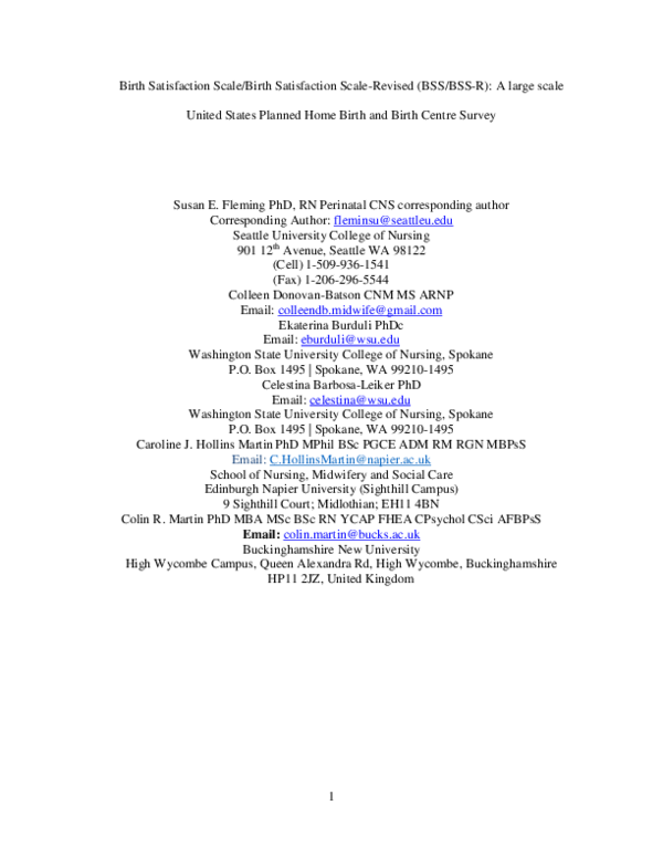 (PDF) Birth Satisfaction Scale/Birth Satisfaction Scale-Revised (BSS ...